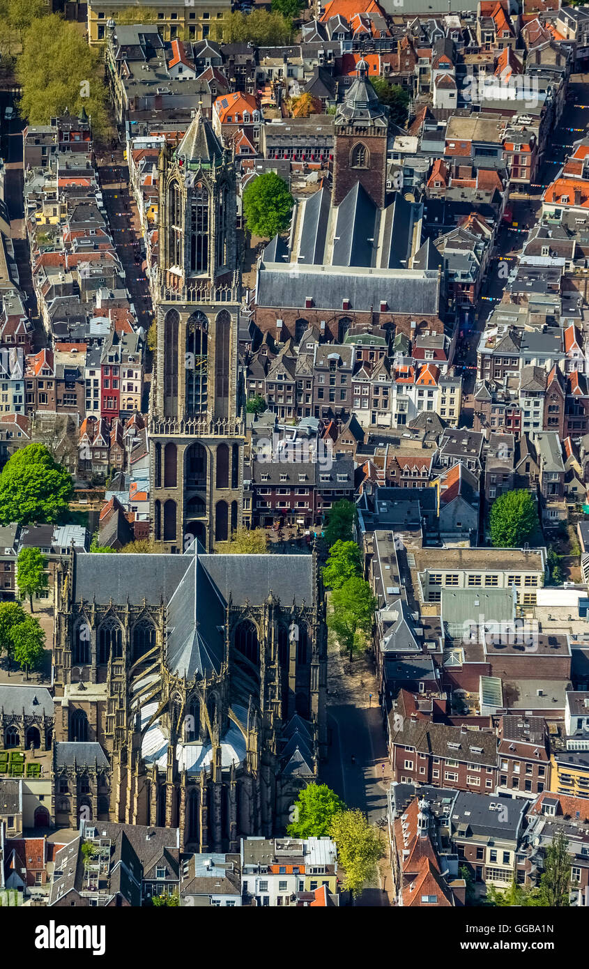 Aerial view, downtown Utrecht, overview with the Dom Tower in Utrecht ...