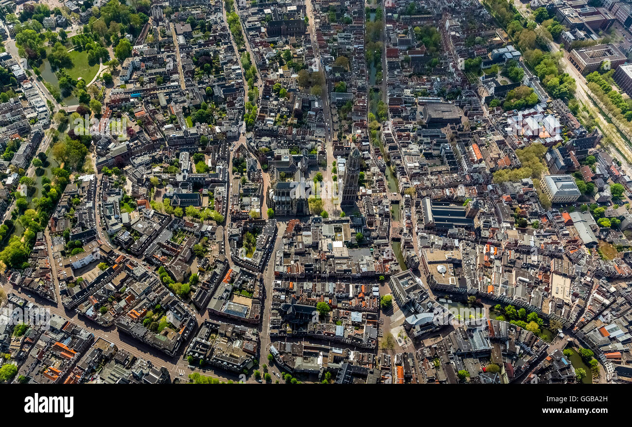 Aerial view, downtown Utrecht, overview with the Dom Tower in Utrecht ...