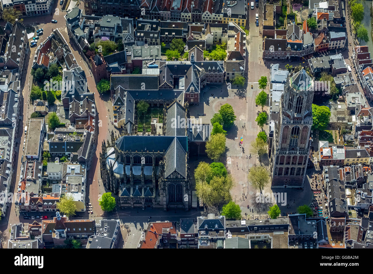 Aerial view, downtown Utrecht, overview with the Dom Tower in Utrecht ...