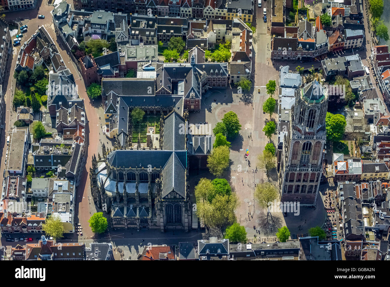 Aerial view, downtown Utrecht, overview with the Dom Tower in Utrecht ...