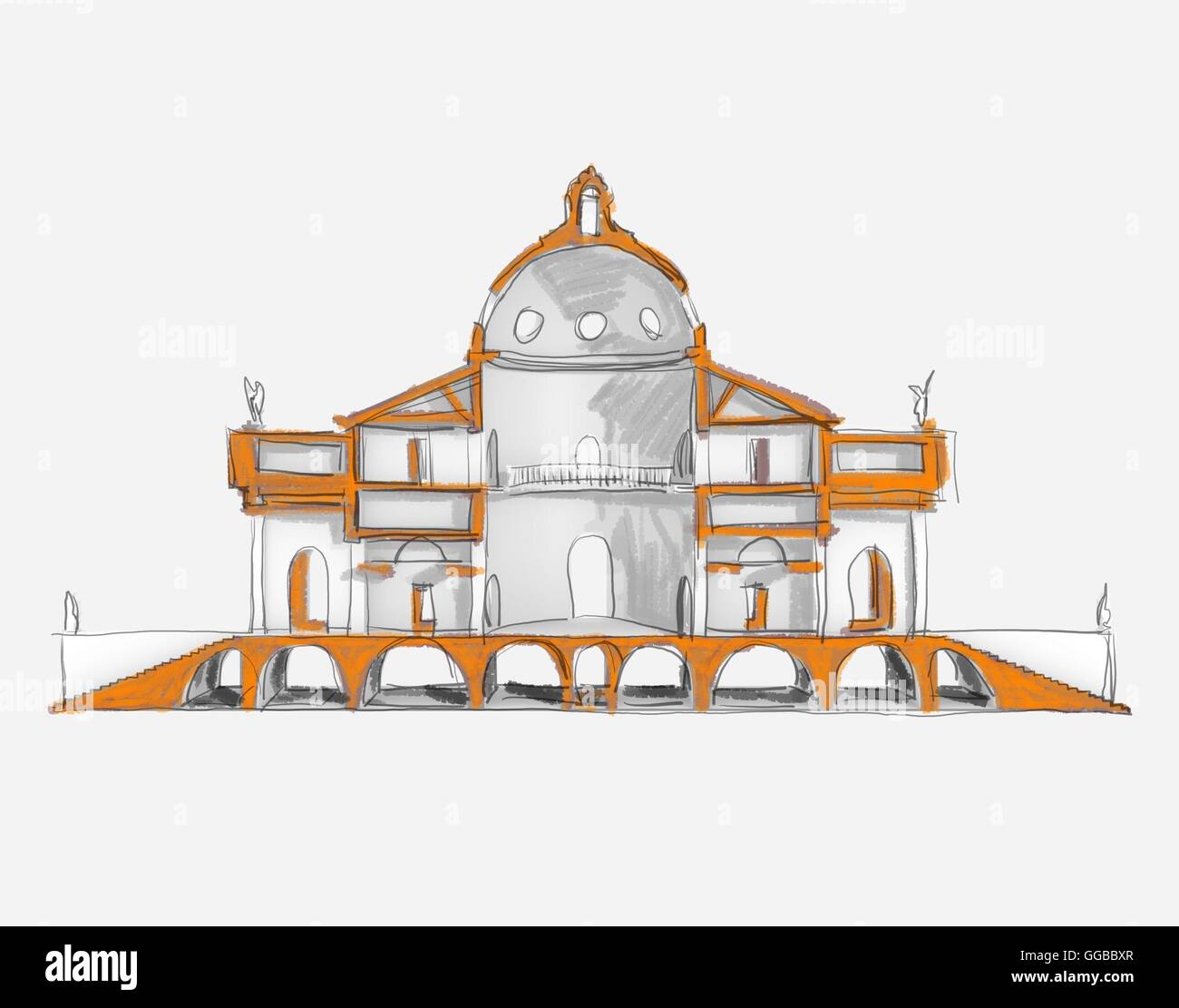 Freehand Section of Villa Stock Photo - Alamy