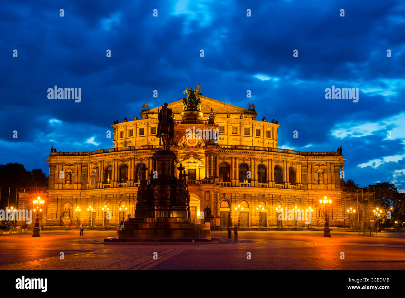 Theaterplatz with Semperoper and monument of King John, Dresden Stock ...