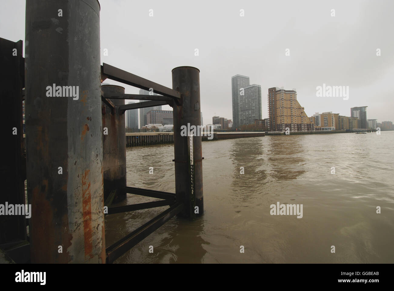 Taken from the river bus dock at Canary Wharf looking along the river ...