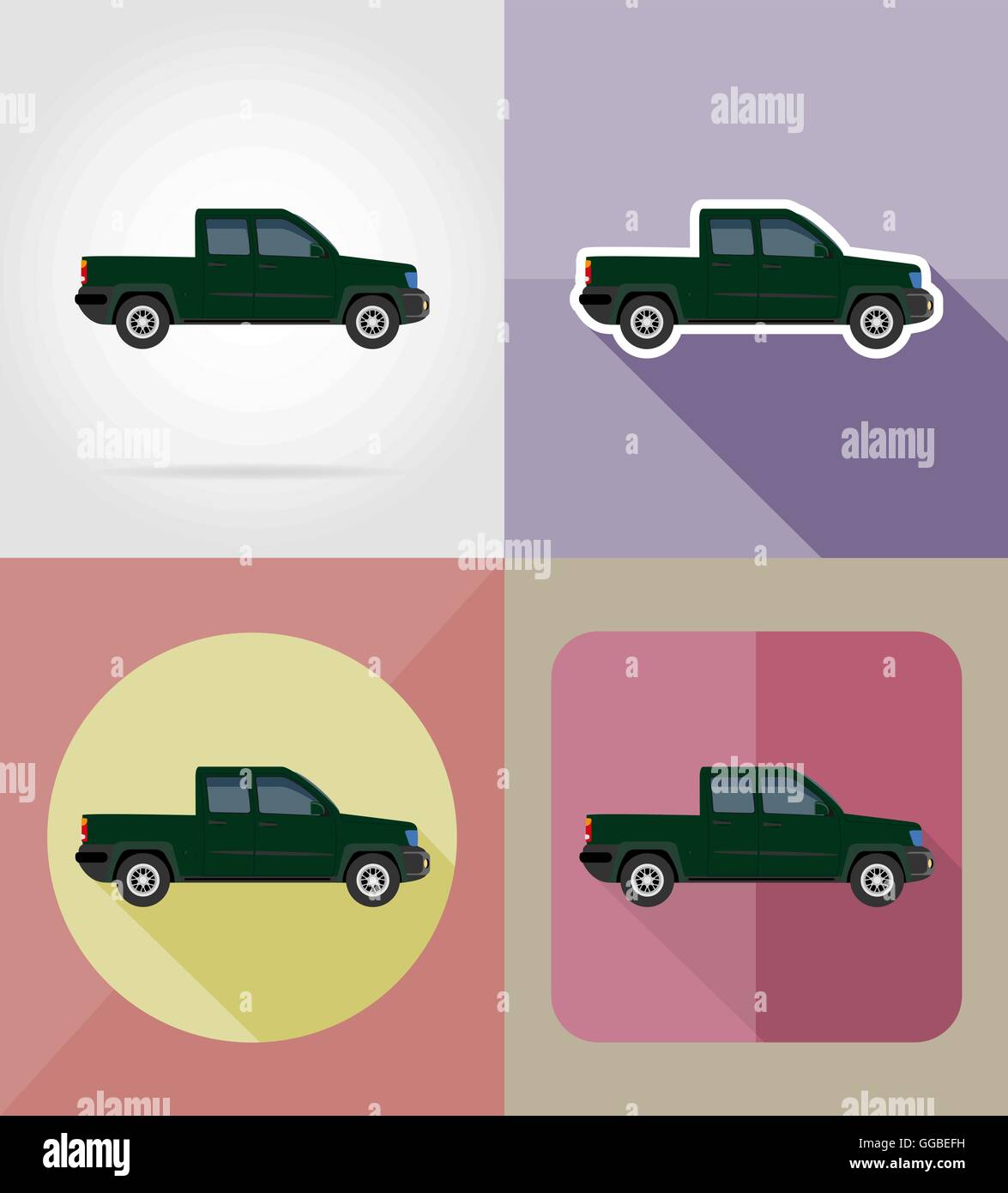 car transport pick-up flat icons vector illustration isolated on ...