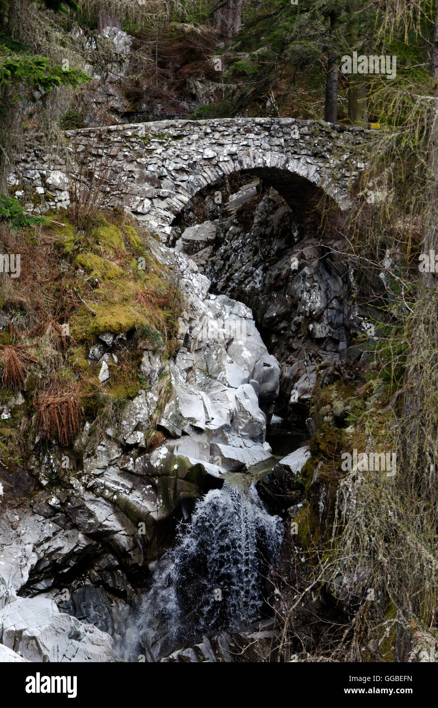 The lower bridge over the river Bruar Water at the Falls of Bruar in ...