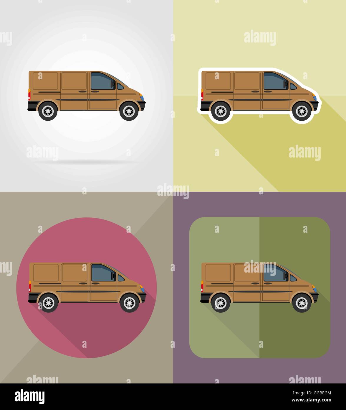 mini bus flat icons vector illustration isolated on background Stock ...