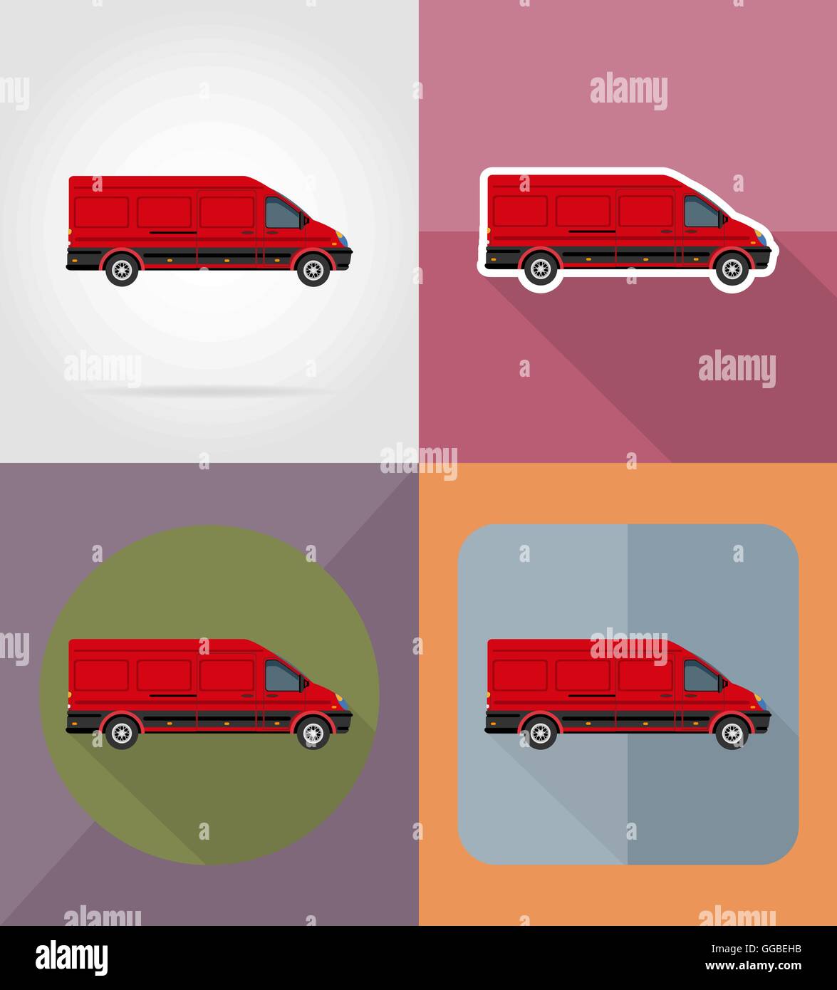 mini bus flat icons vector illustration isolated on background Stock ...