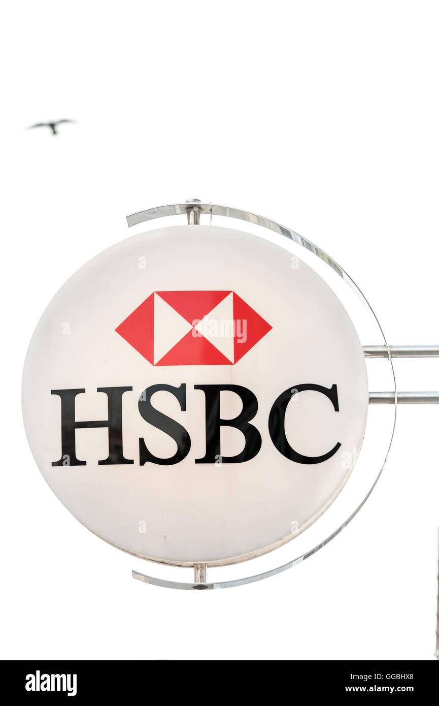 Signage and cheque books with logo from HSBC Bank Stock Photo - Alamy