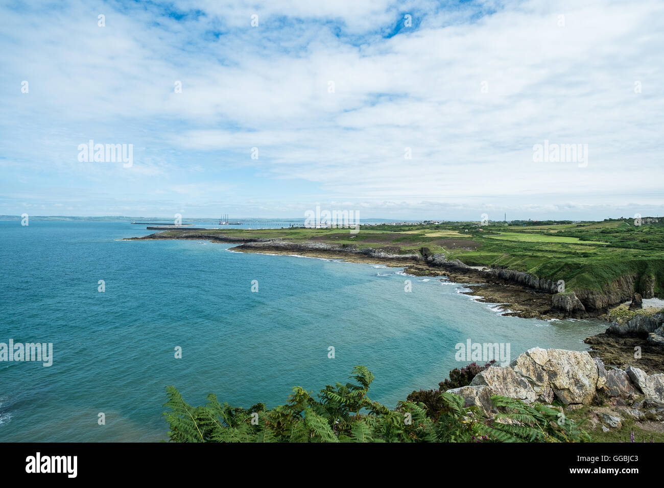 View from the coastline of the Holyhead Breakwater Country Park looking ...