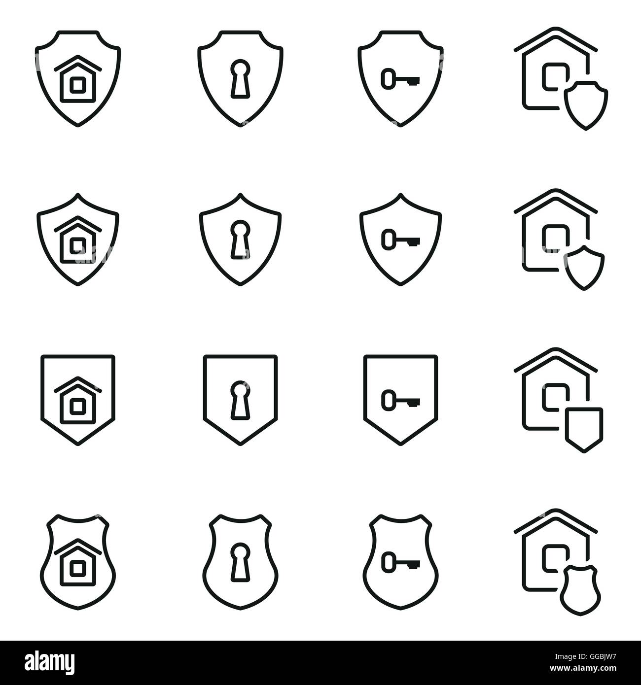 Vector Line Home Security Icon Set On White Background Stock Vector Image And Art Alamy