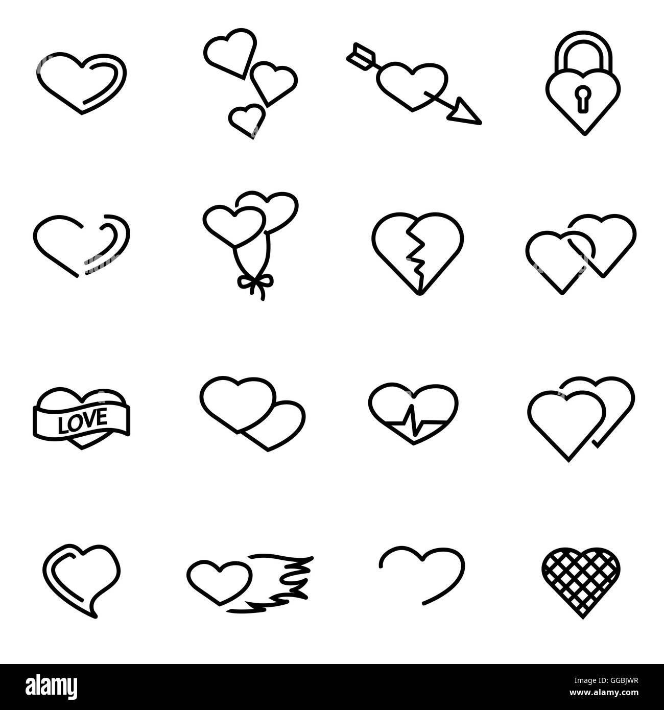 Vector line heart icon set on white background Stock Vector Image & Art ...