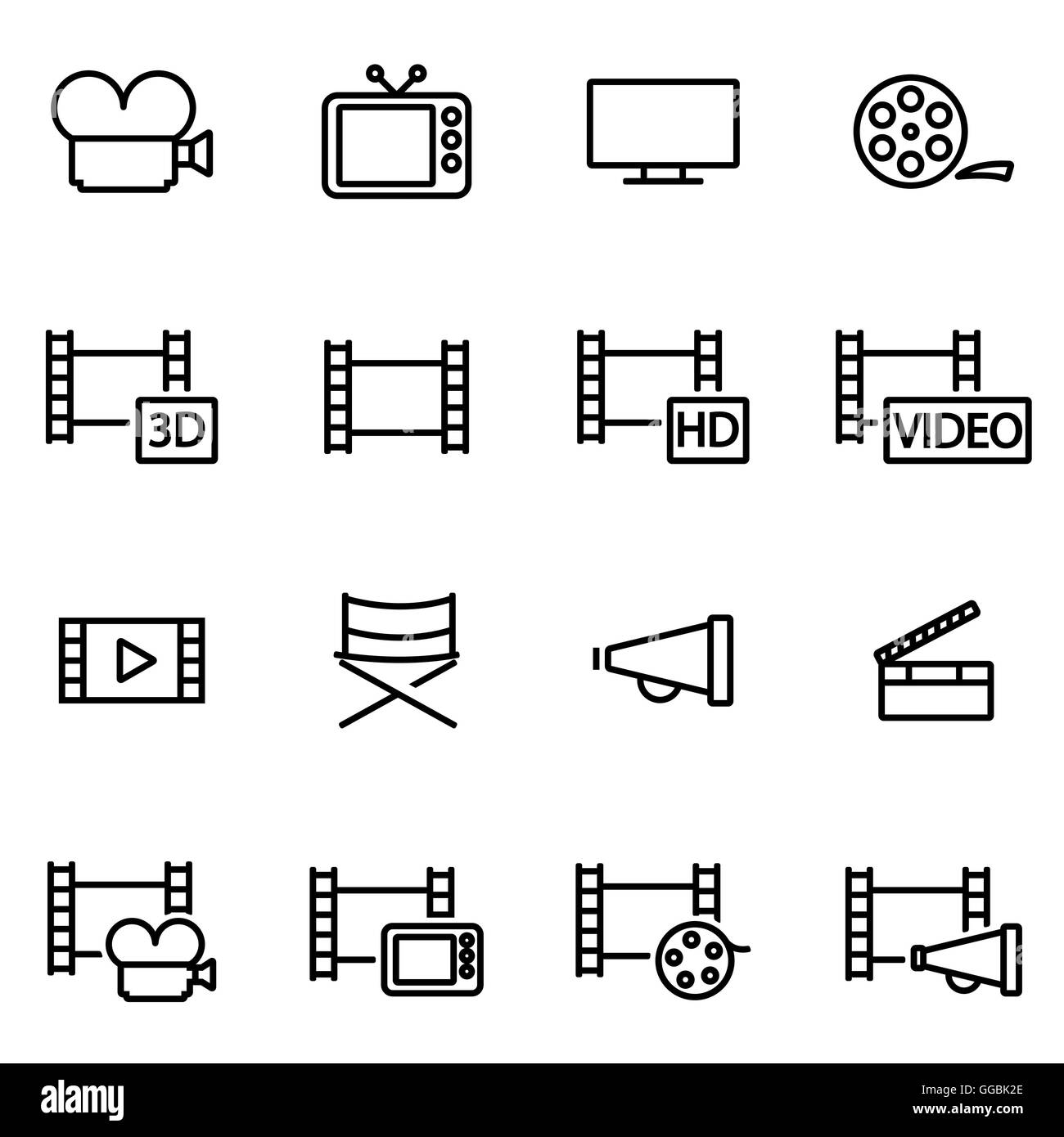 Vector line movie icon set on white background Stock Vector Image & Art ...