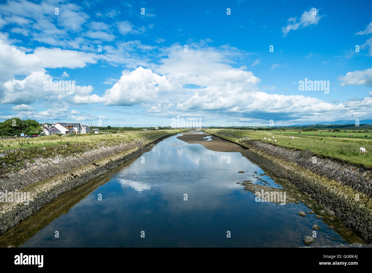 Malltraeth marsh with aqueduct and canal, Anglesey, North Wales, UK ...
