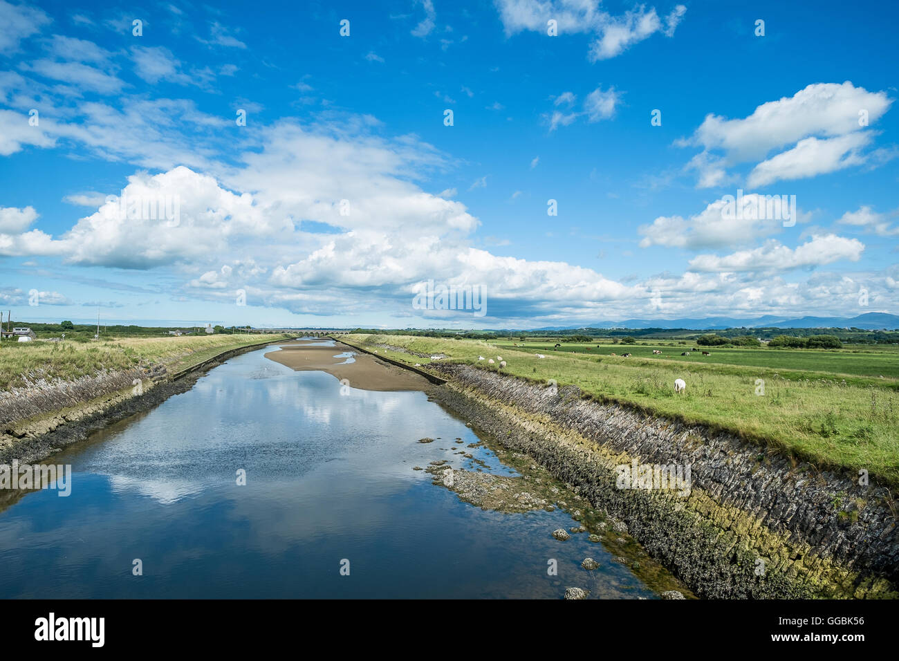 Malltraeth marsh with aqueduct and canal, Anglesey, North Wales, UK ...