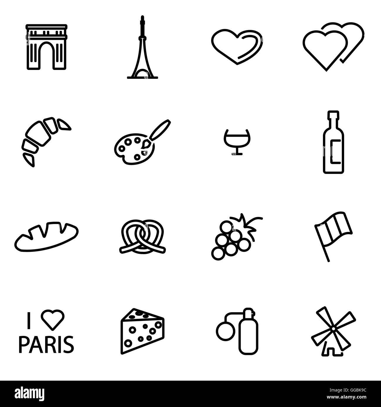 Vector line paris icon set on white background Stock Vector Image & Art ...