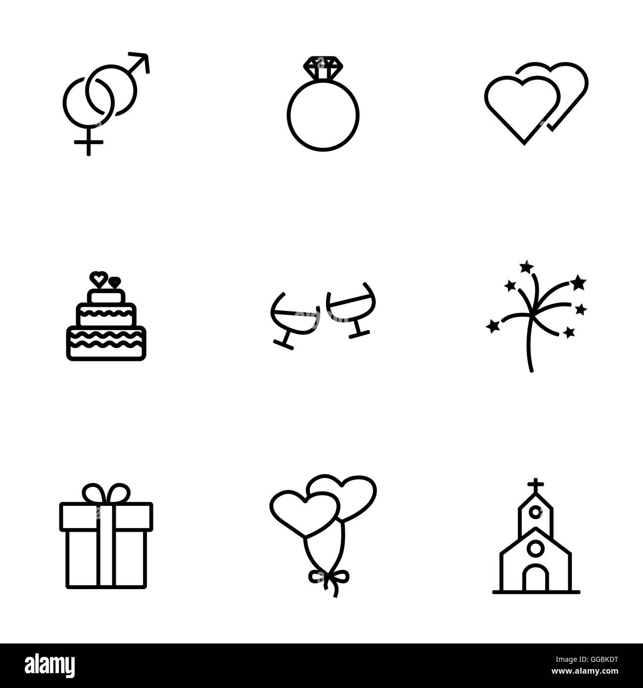 Vector line wedding icon set on white background Stock Vector Image ...