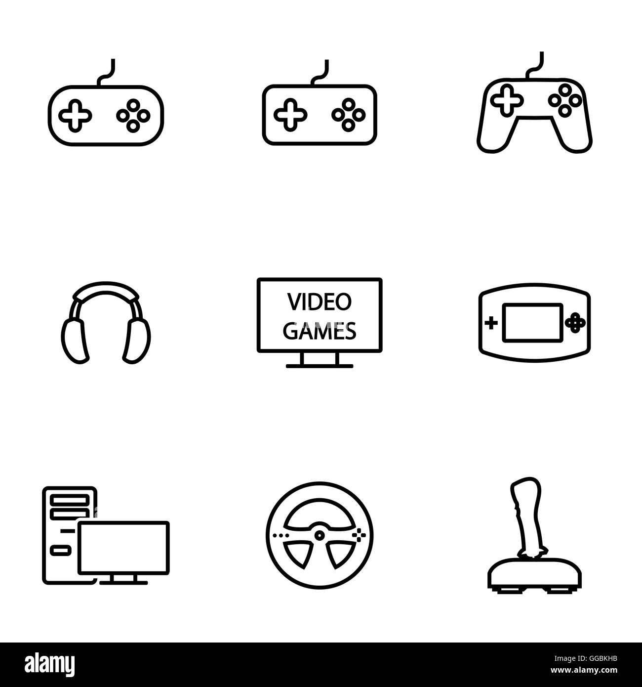 Vector line video games icon set on white background Stock Vector Image ...