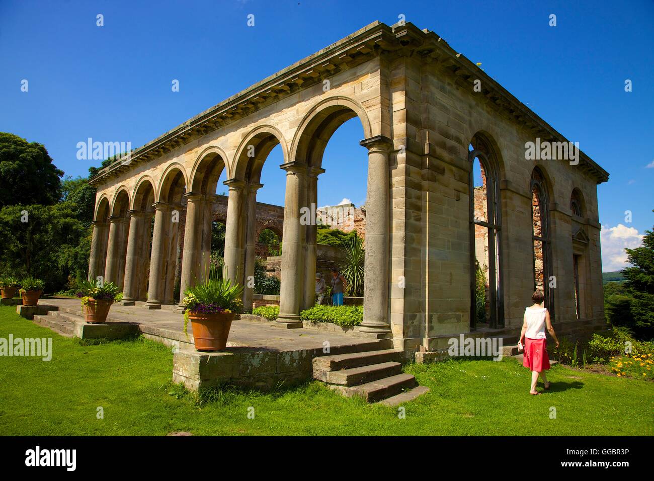 Gibside. The Orangery ruin. Woman walking. Rowlands Gill, Gateshead ...