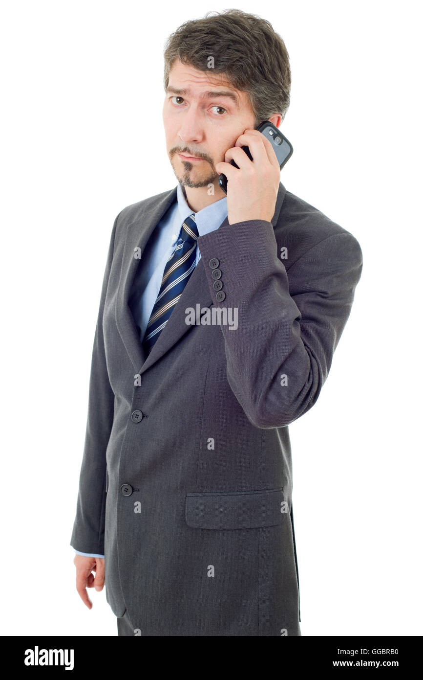 worried business man on the phone, isolated Stock Photo - Alamy