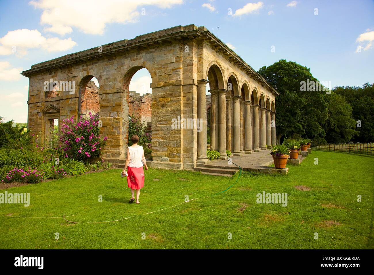Gibside. The Orangery ruin. Woman walking. Rowlands Gill, Gateshead ...