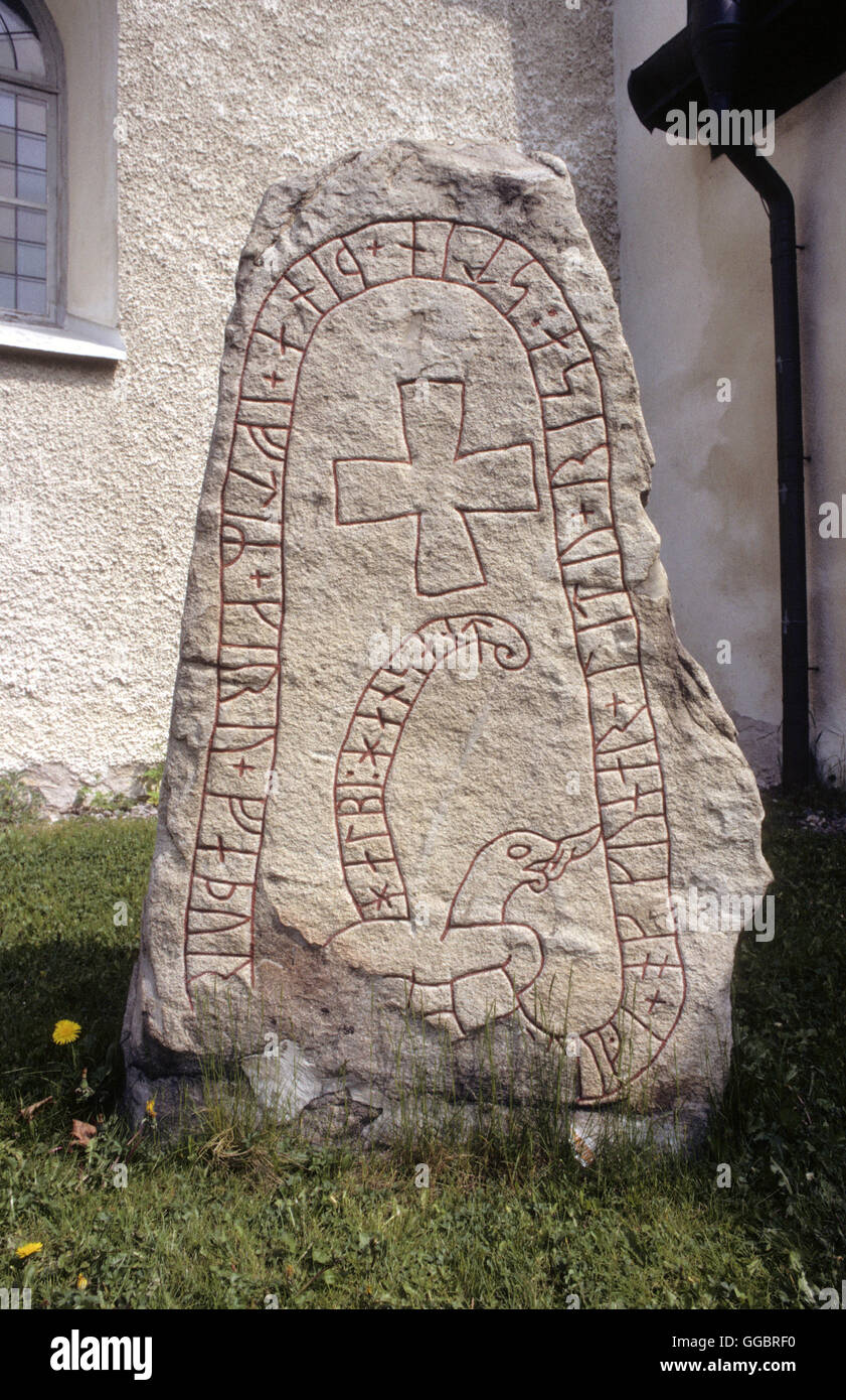 RUNESTONE at Sollentuna church in Uppland Stock Photo - Alamy