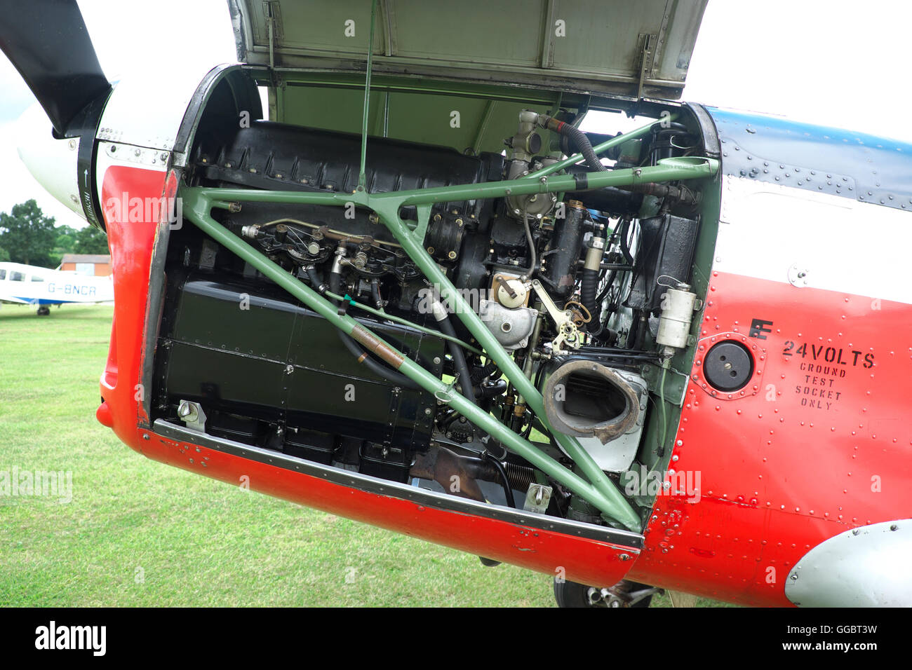 The de Havilland Gipsy Major engine seen under the cowlings of a DHC 1 ...