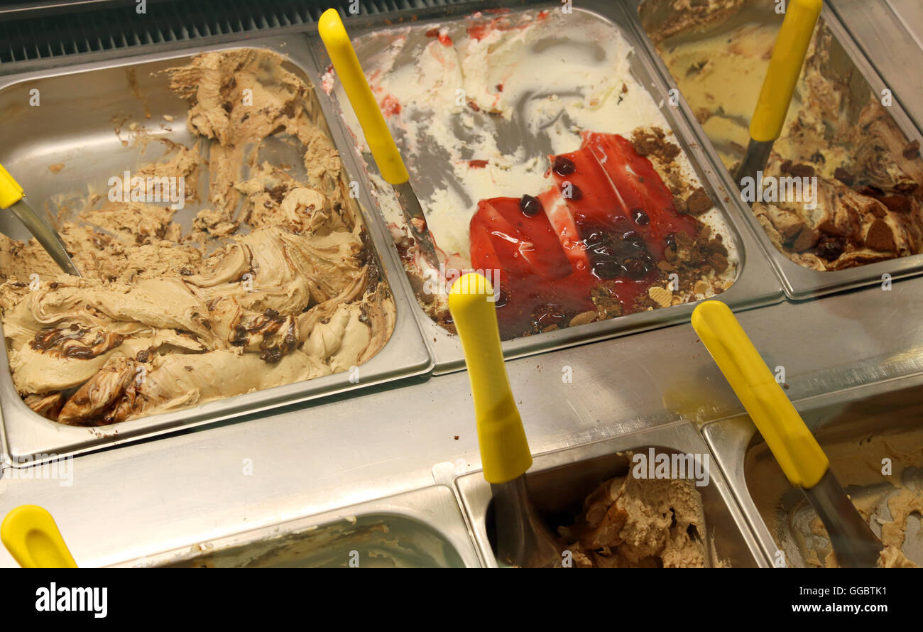 many stainless steel tray with ice cream in the ice cream maker Stock ...