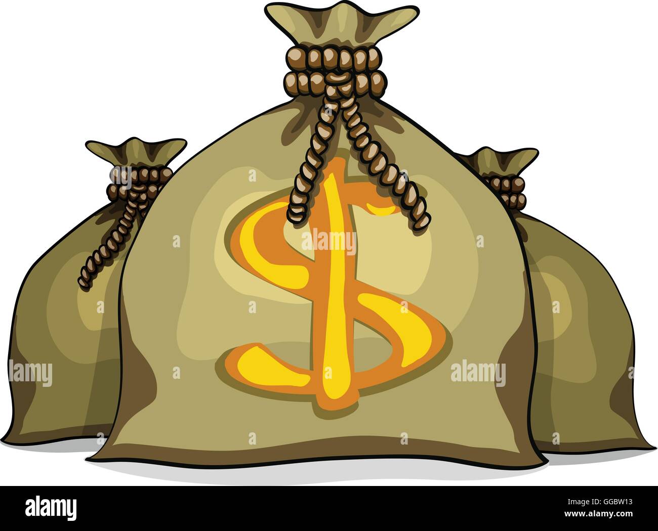 Cartoon full sacks with money. Vector illustration isolated on white ...