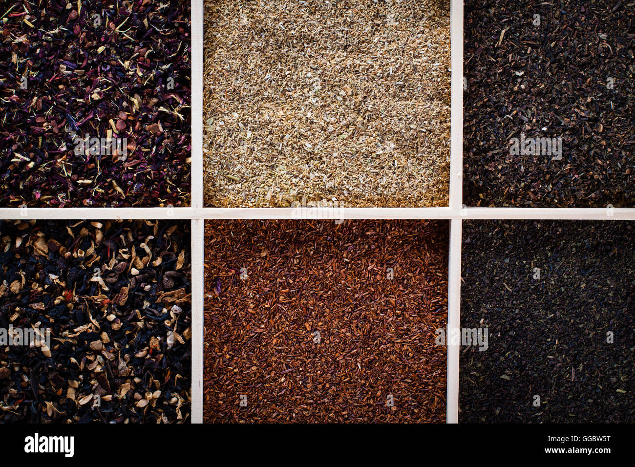 Mixed tea in a wooden box Stock Photo - Alamy