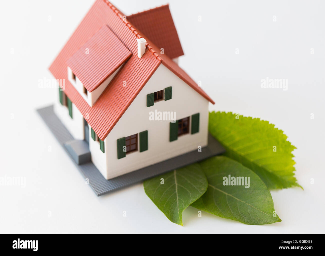 close up of house model and green leaves Stock Photo - Alamy