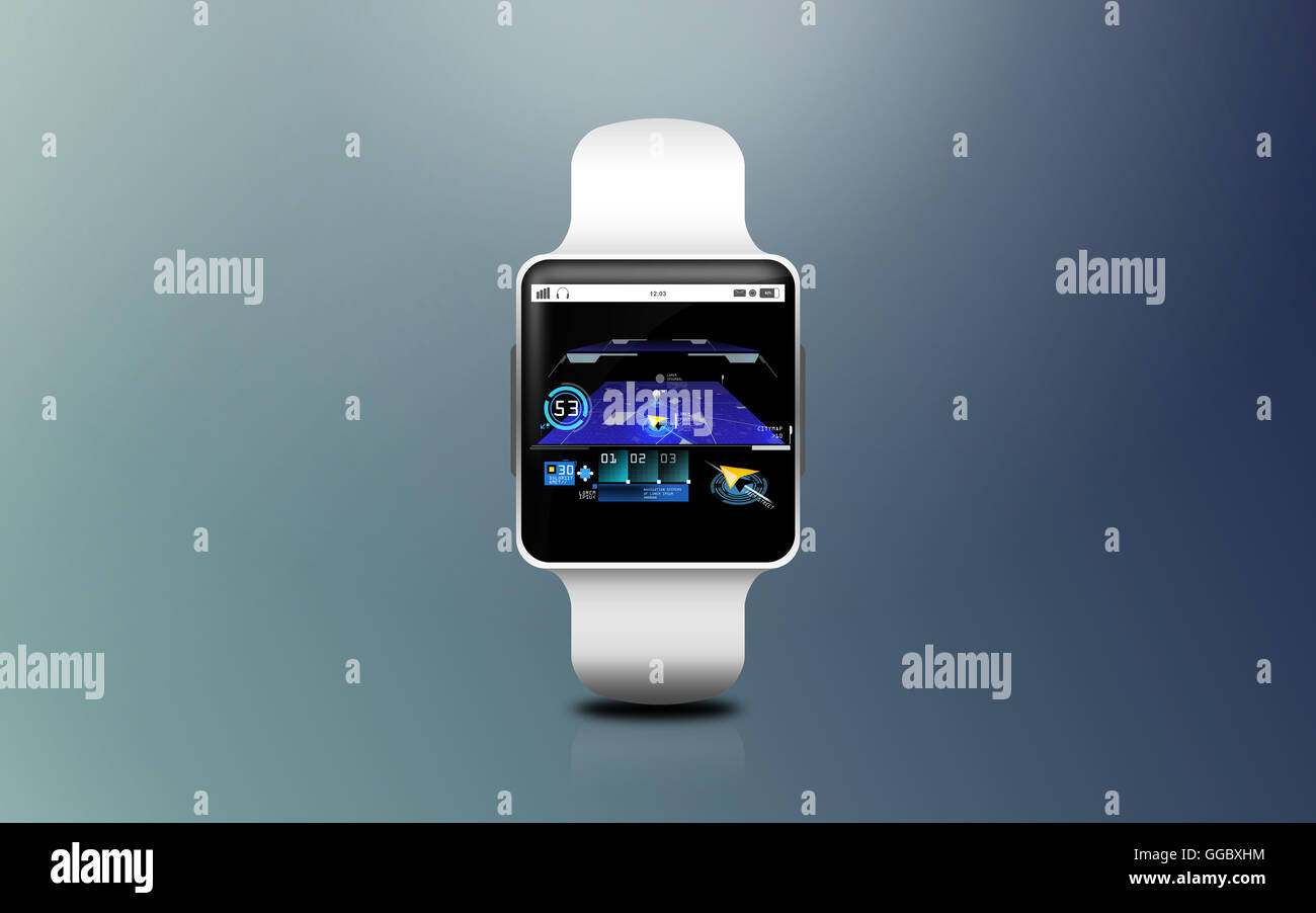 illustration of smart watch with gps navigator map Stock Photo - Alamy