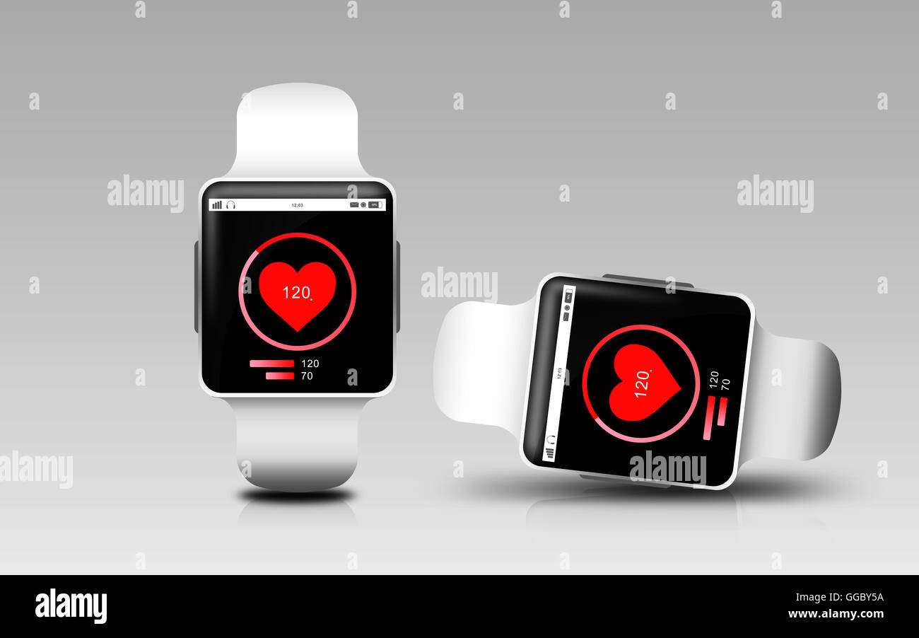 smart watches with heart rate icon on screen Stock Photo - Alamy