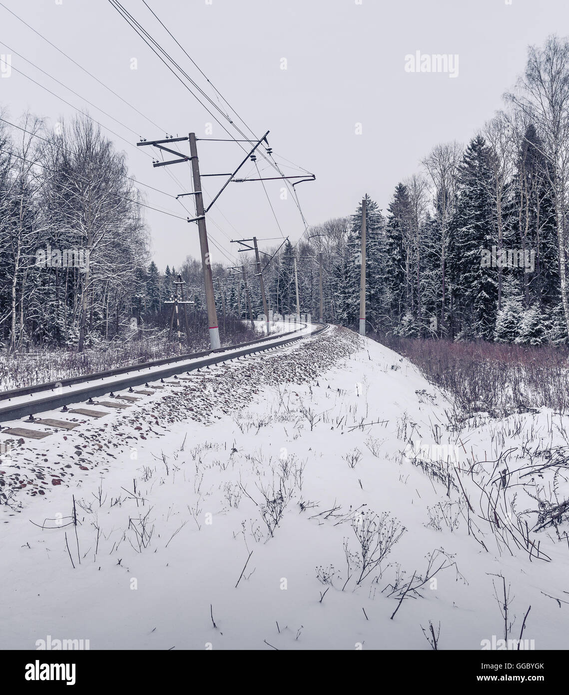 Snow covered railway crossing Stock Photo - Alamy