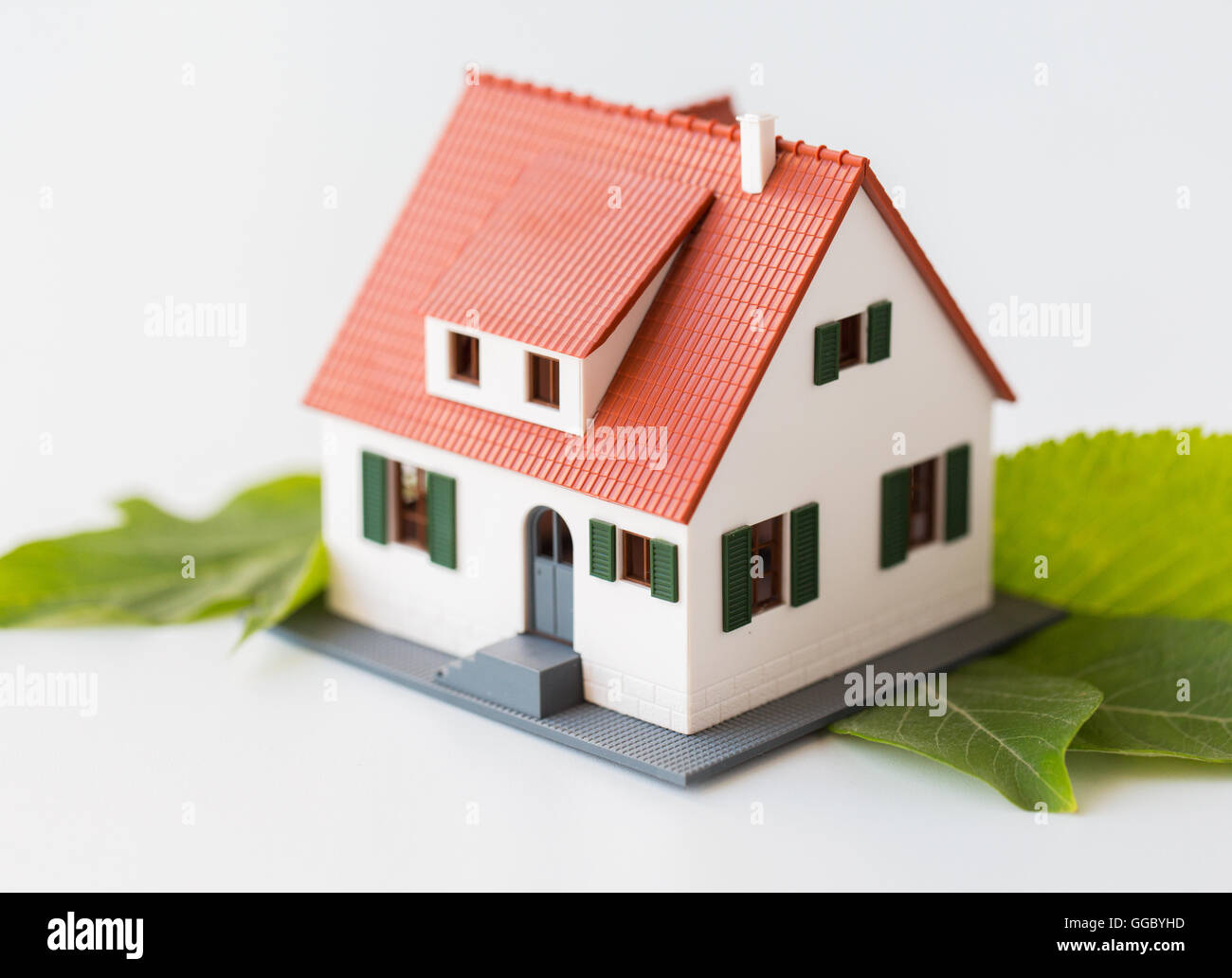 close up of house model and green leaves Stock Photo - Alamy