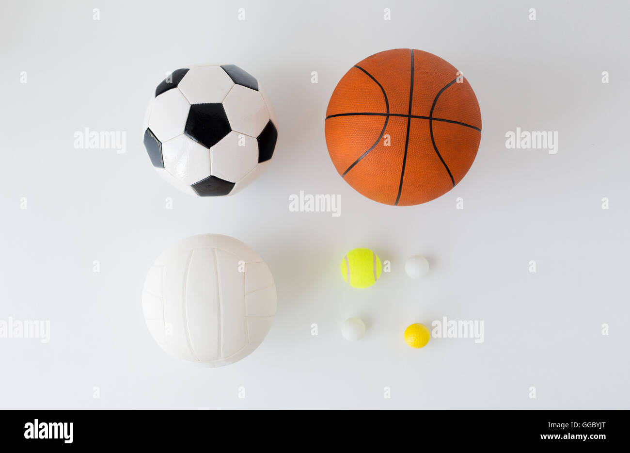 close up of different sports balls set over white Stock Photo - Alamy