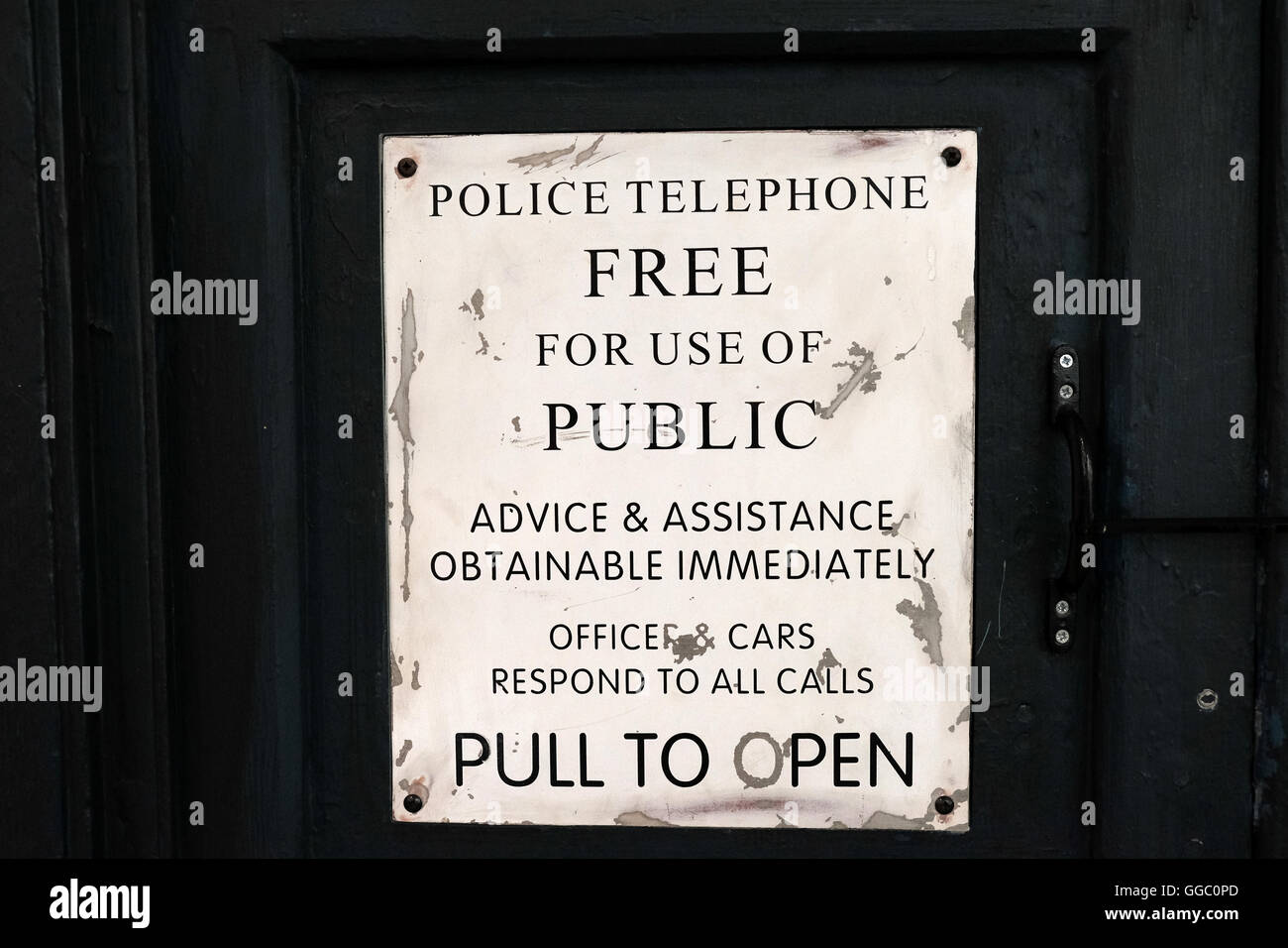 An old Police public telephone box notice Stock Photo - Alamy