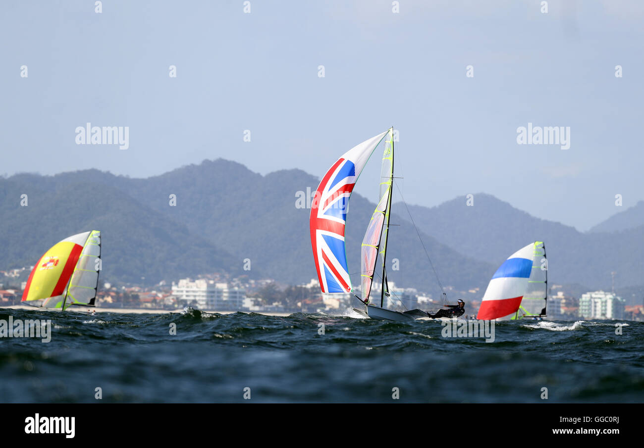 Great Britain's 49er class during a training session at the Marina da ...