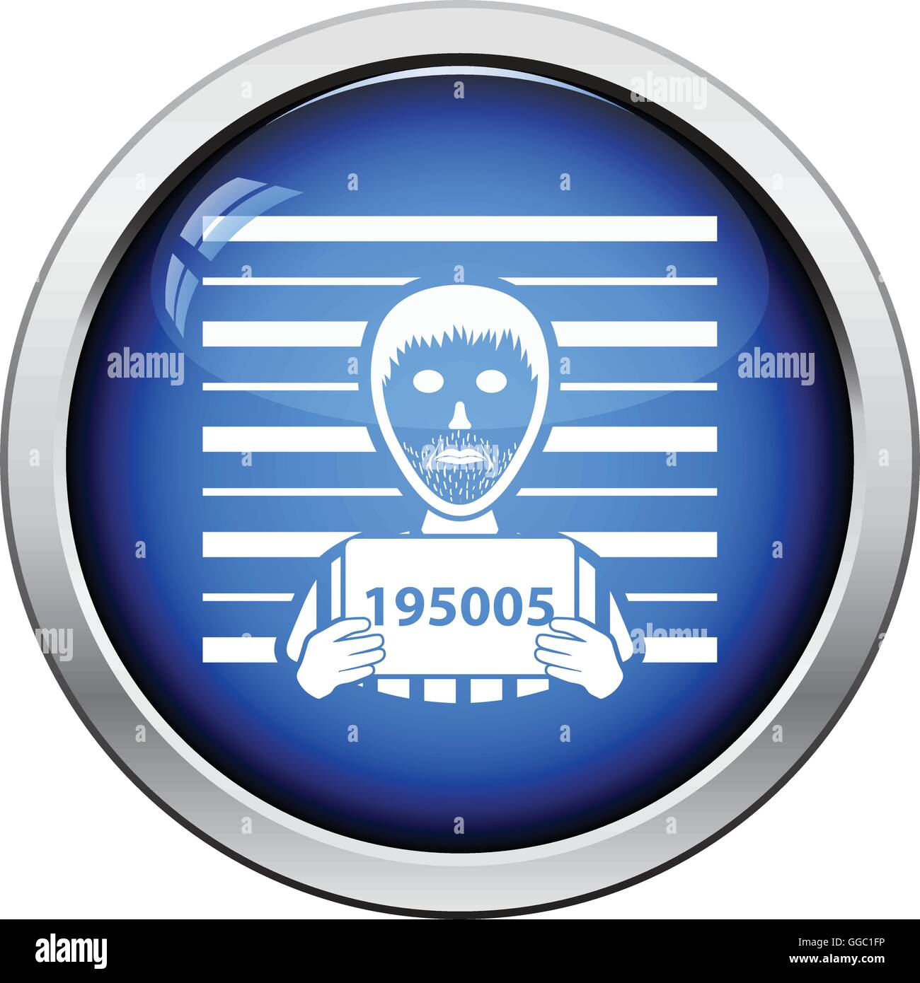 Prisoner in front of wall with scale icon. Glossy button design. Vector ...