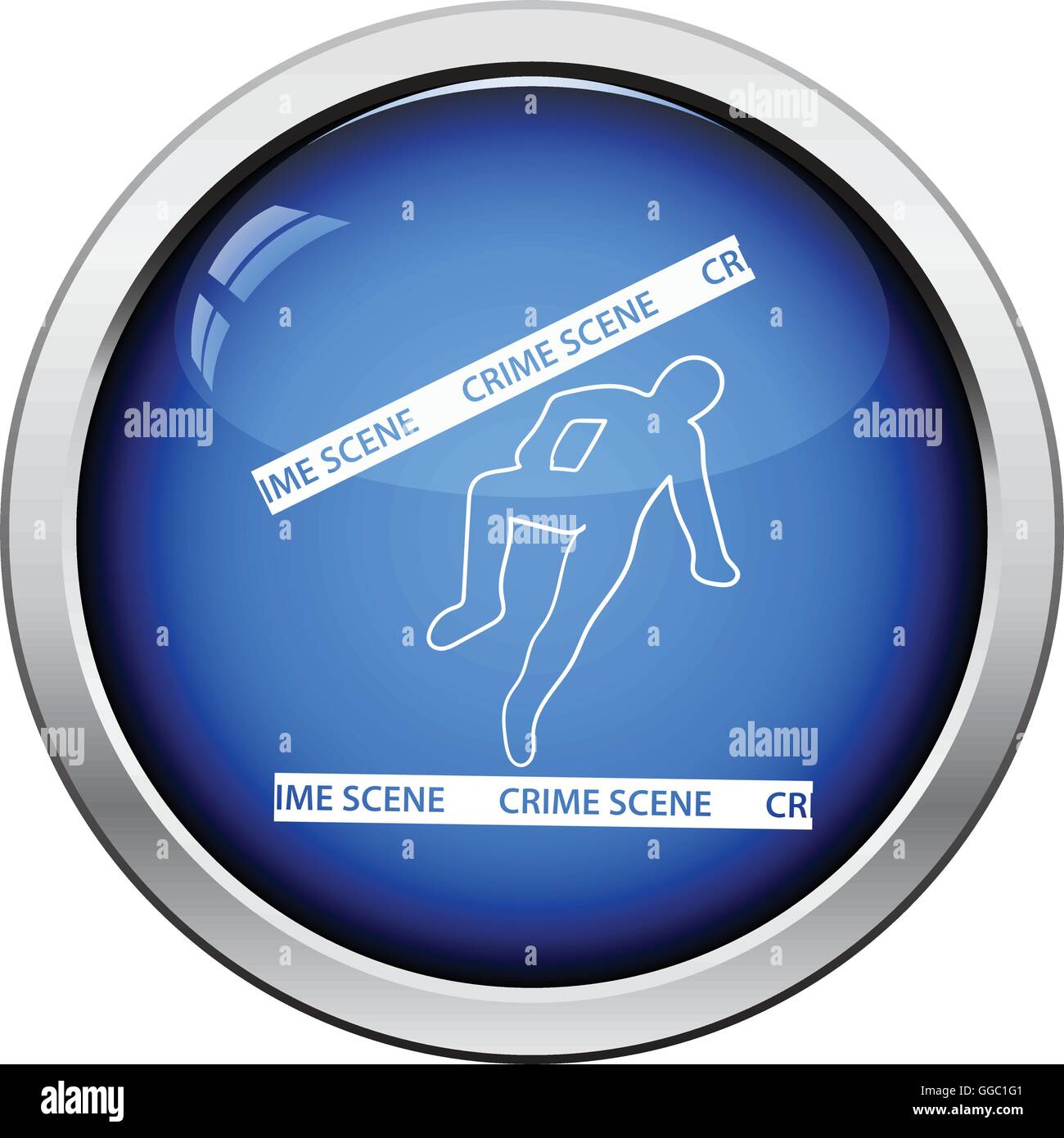 Crime scene icon. Glossy button design. Vector illustration Stock ...
