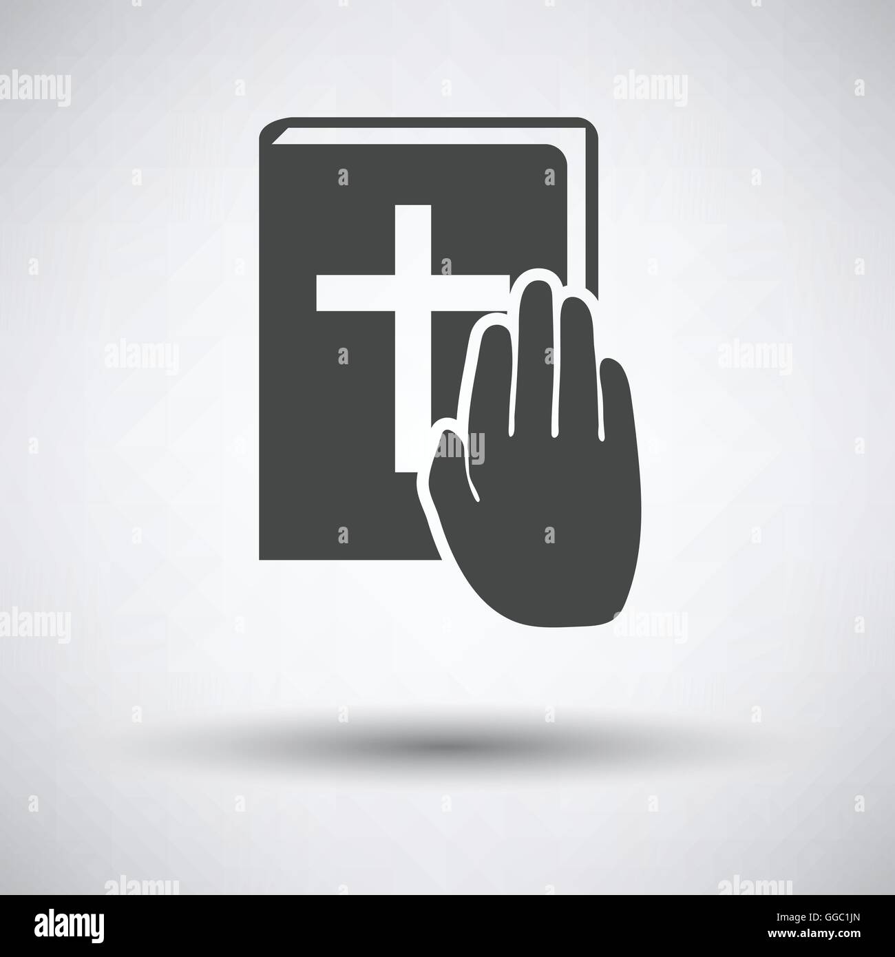 Hand on Bible icon on gray background with round shadow. Vector ...