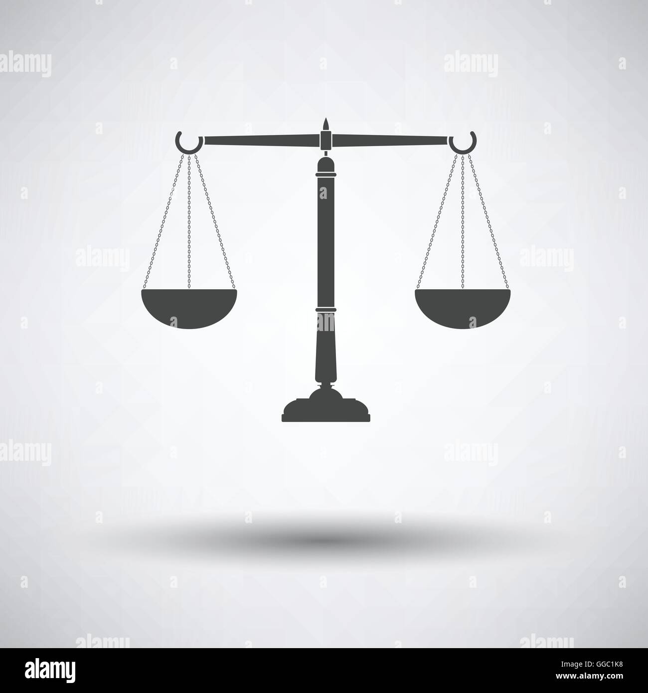 Justice scale icon on gray background with round shadow. Vector ...