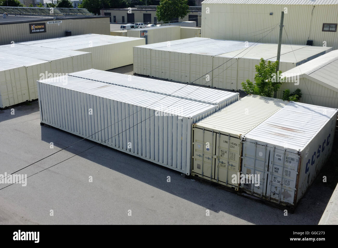A collection of white shipping containers in the Canadian city of ...