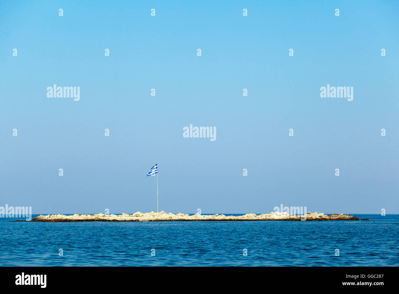 Rhodes flag in little island, taken in Rhodes island, Greece Stock ...