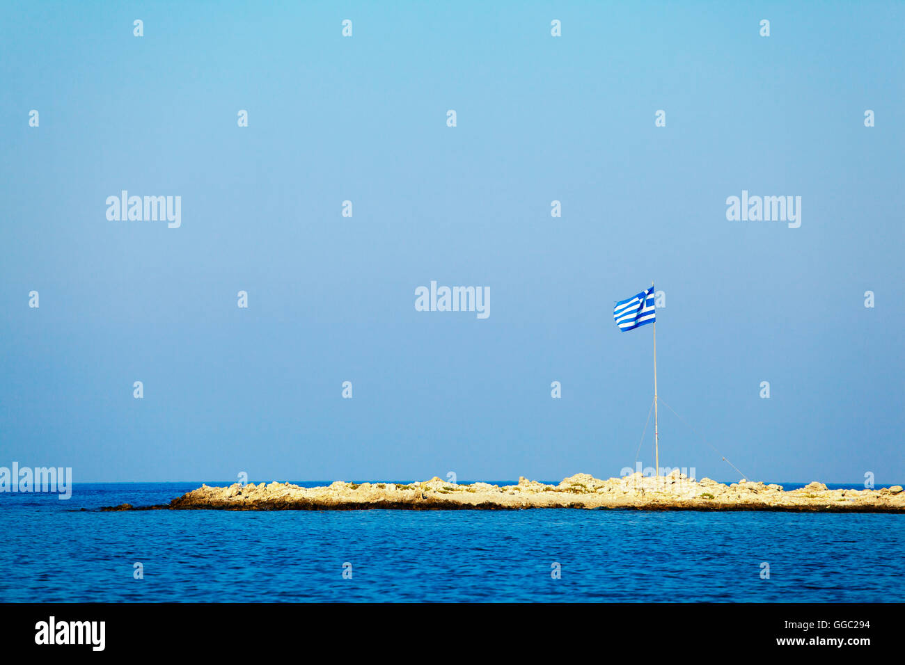 Rhodes flag in little island, taken in Rhodes island, Greece Stock ...