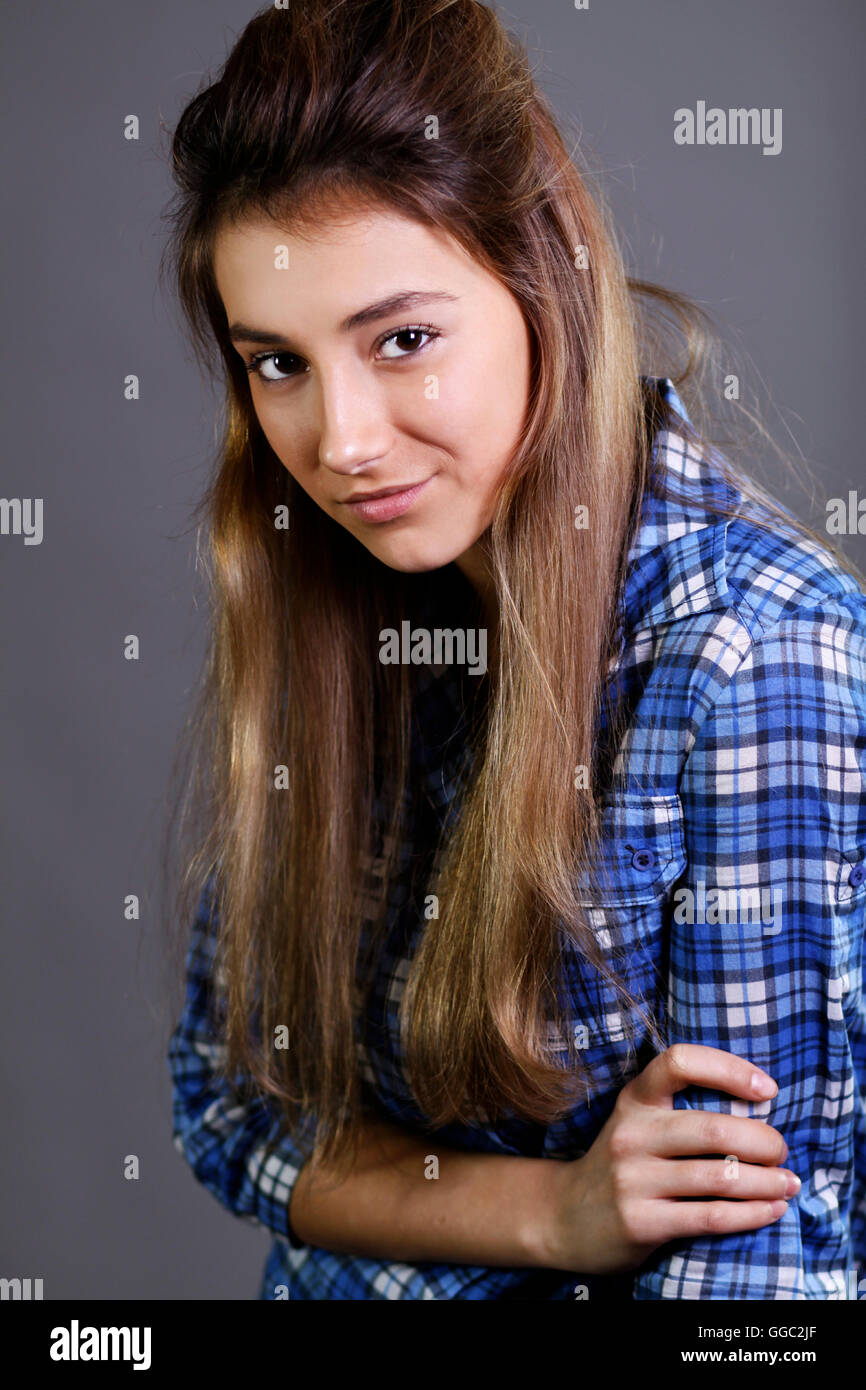 Portrait of the sad model with beautiful hair Stock Photo - Alamy