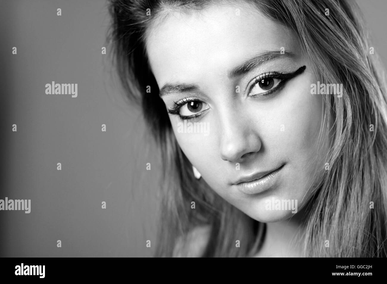 Portrait of the sad model with beautiful hair Stock Photo - Alamy