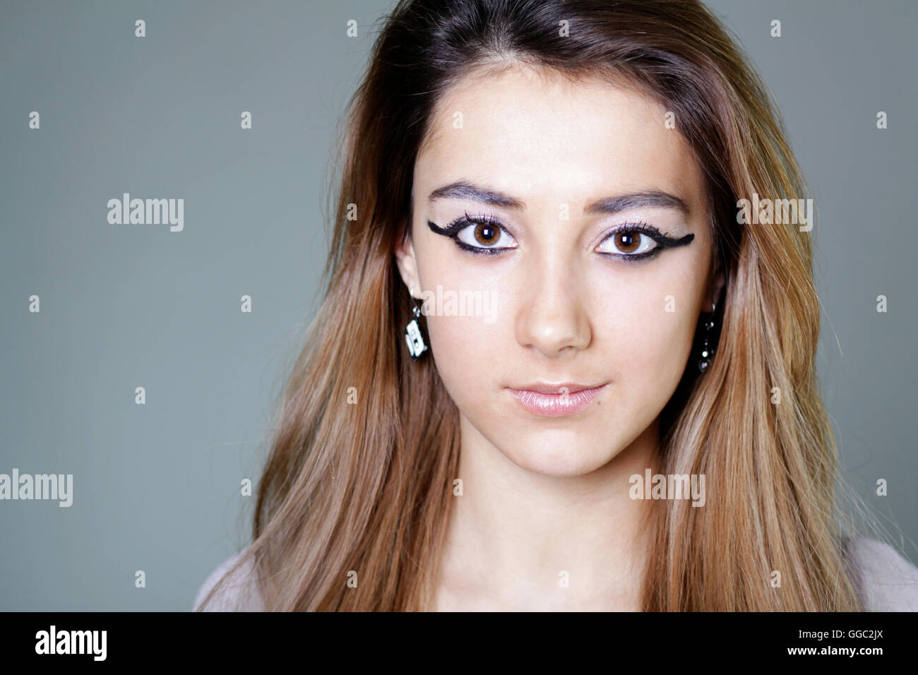 Portrait of the sad model with beautiful hair Stock Photo - Alamy