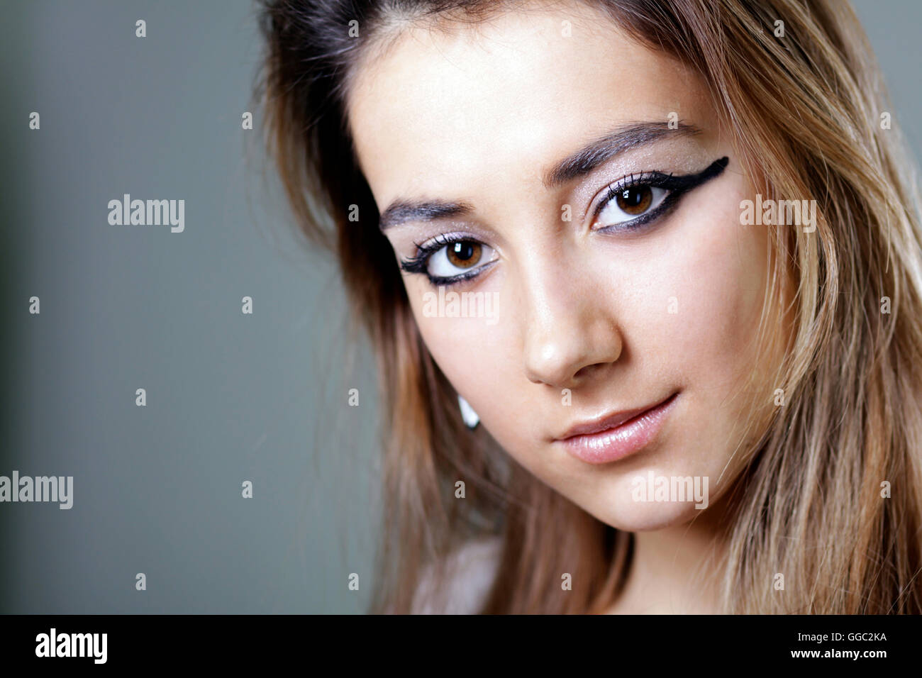 Portrait of the sad model with beautiful hair Stock Photo - Alamy