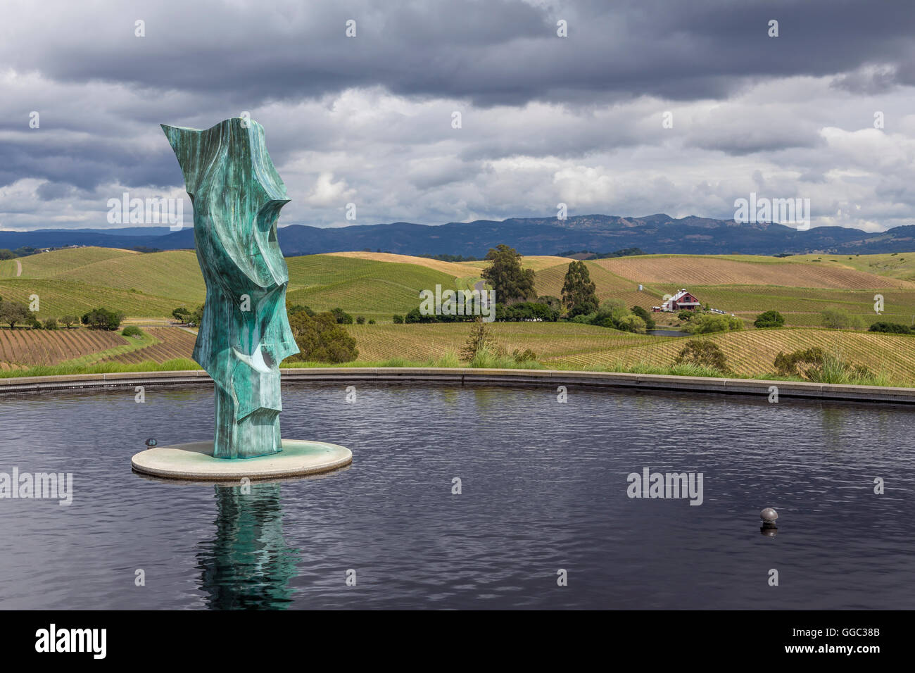 reflecting pool, statue by Gordon Huether, Artesa Vineyards and Winery ...