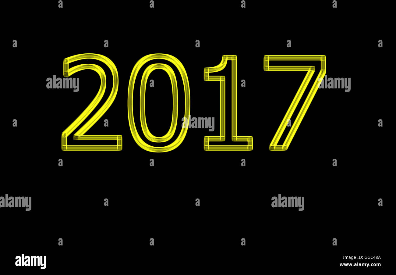Neon golden numbers 2017 on black background. Greeting card. Happy new ...